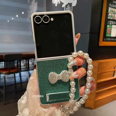 适用三星GalaxyZFlip7手机壳新款炫彩钻石纹支架爱心镜子Zflip5折叠屏保护套全包防摔ZFlip6手提绳防丢女外壳