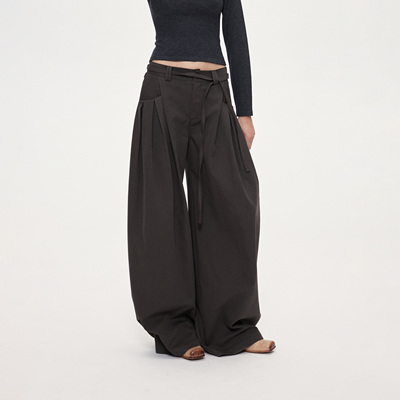 ACOSEY 25FW 设计感腰部系绳口袋打褶宽松休闲阔腿直筒长裤