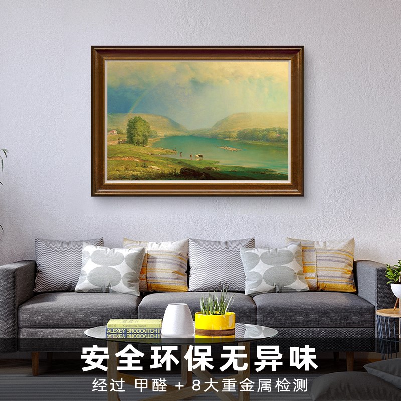 特拉华河畔 英尼斯 美式风景油画 欧式K客厅餐厅实木框版画装饰画