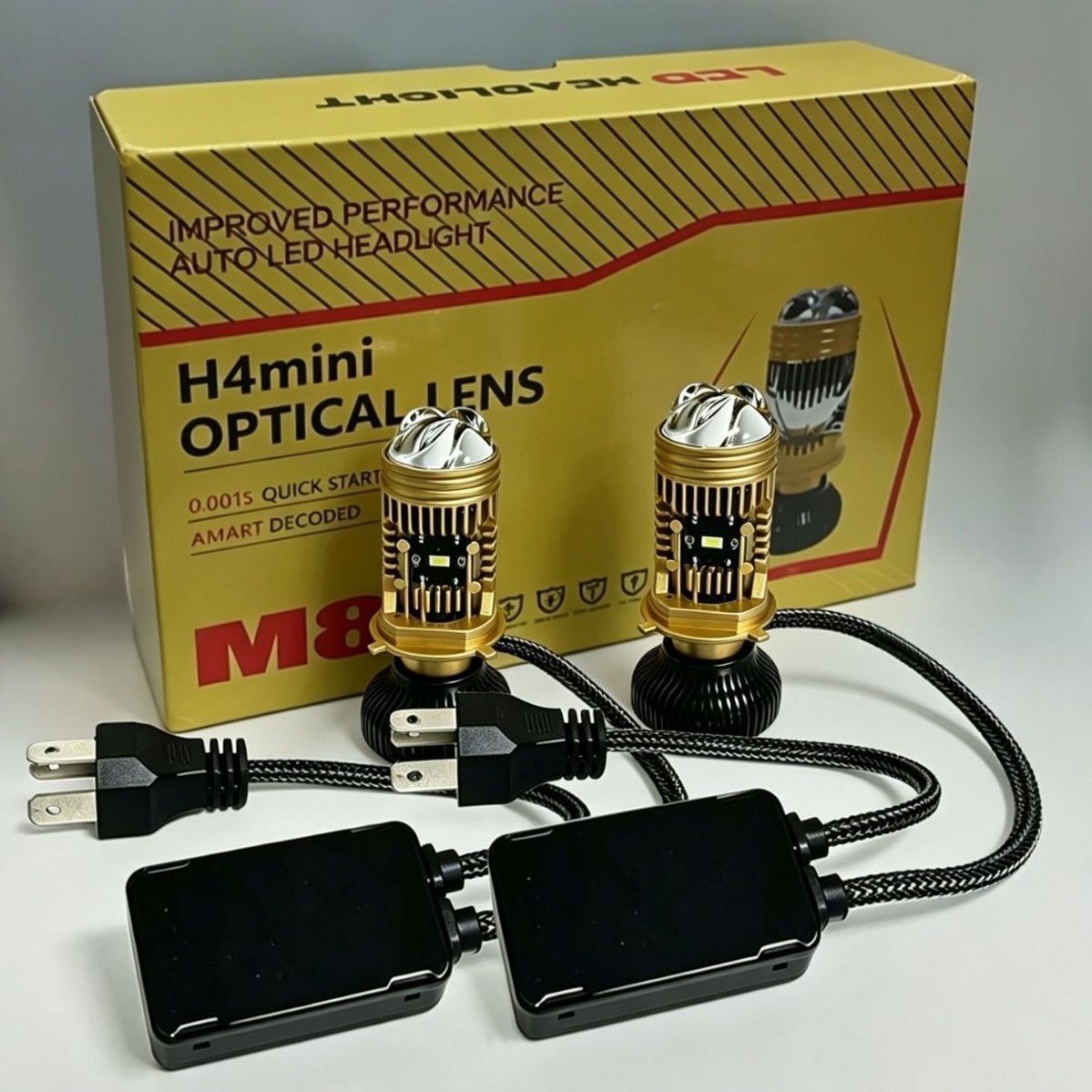 新品跨境T8汽车led大灯 H4远近一体透镜前照灯摩托车灯货车改装灯