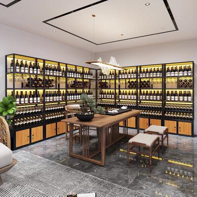 商用简约铁艺酒架靠墙置物架子红酒庄酒柜家用酒窖客厅落地展示架