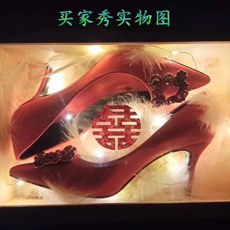 婚鞋收纳盒透明盖木盒高跟鞋密码F盒书盒证件盒书箱桌面收纳盒