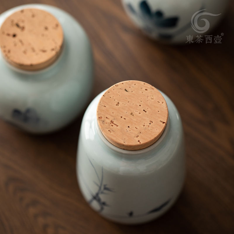 陶瓷复古手绘茶叶罐中号茶叶包装礼盒双罐装普洱茶仓W礼品茶罐套