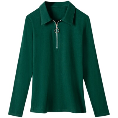 2021春秋新款长袖t恤女纯棉宽松打底衫翻领polo衫休闲有领上衣服