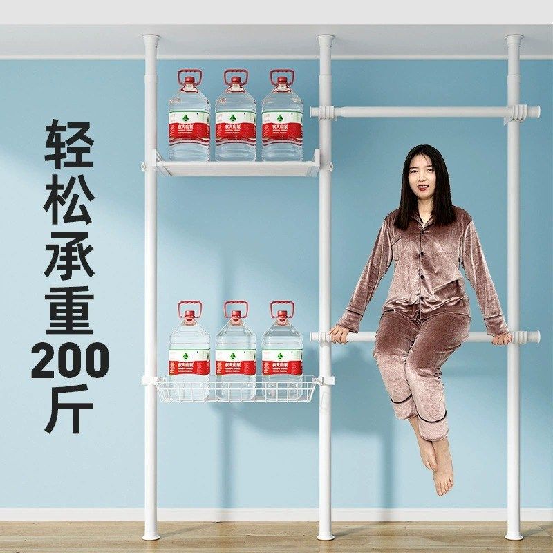 家用顶天立地杆隔断置q物架卧室收纳开放式衣帽间简易落地金属衣
