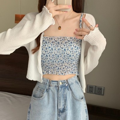 速发白色旗袍外搭开衫薄款夏搭配吊带小短肩bm小个晒披款防子衣罩