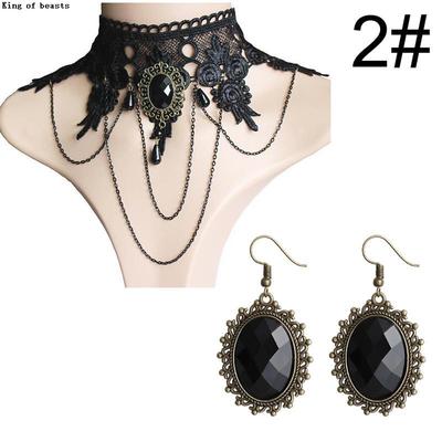 Gothic Style Jewelry Set Vintage Lace Choker Necklace Ring H