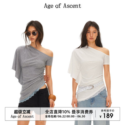 Age of Ascent 莱赛尔维纳斯不规则斜肩蕾丝斜摆设计感T恤