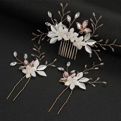 3PCS Fairy Hairpins Tiaras Flower Hair Combs For Women Rhine