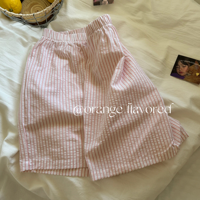 泰韩了吧!～夏日小清新粉白条纹棉居家短裤少女韩系短睡裤