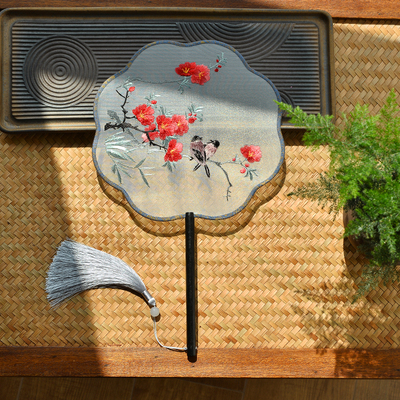 速发中国绣刺风古扇复团风红色梅竹花鸟汉服旗袍舞蹈舞台走秀古典