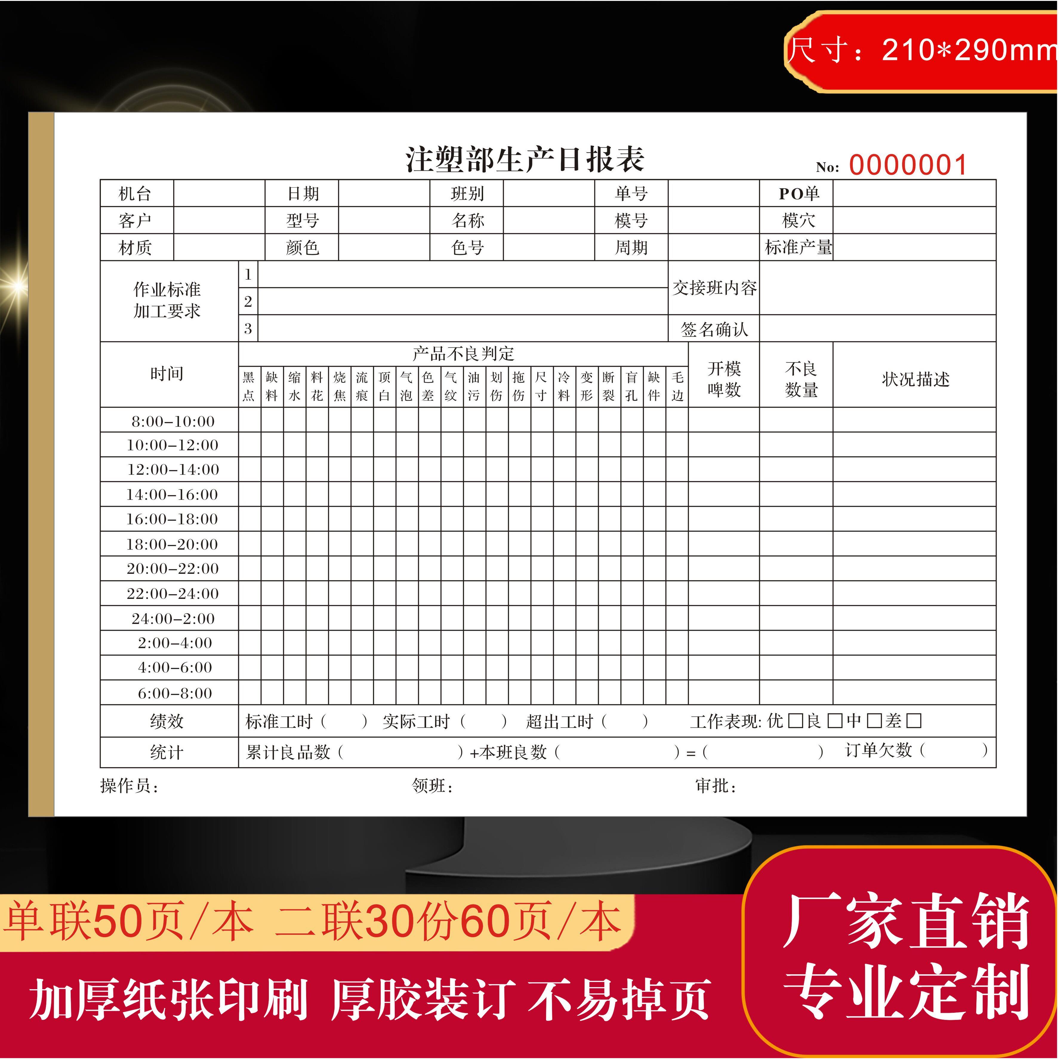 定制注塑部生产日报表成型车间加工计划排产单巡检记录统计表格单