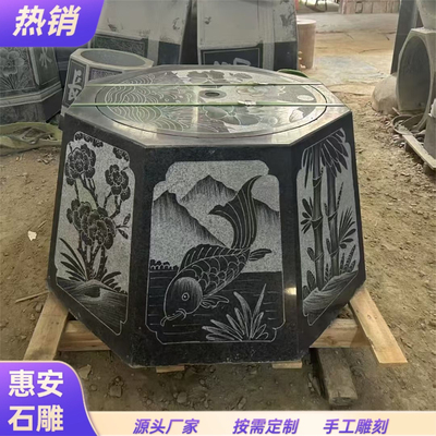 青石仿古井口石头井圈圆形老式井台井盖石雕水井套围栏庭院摆件