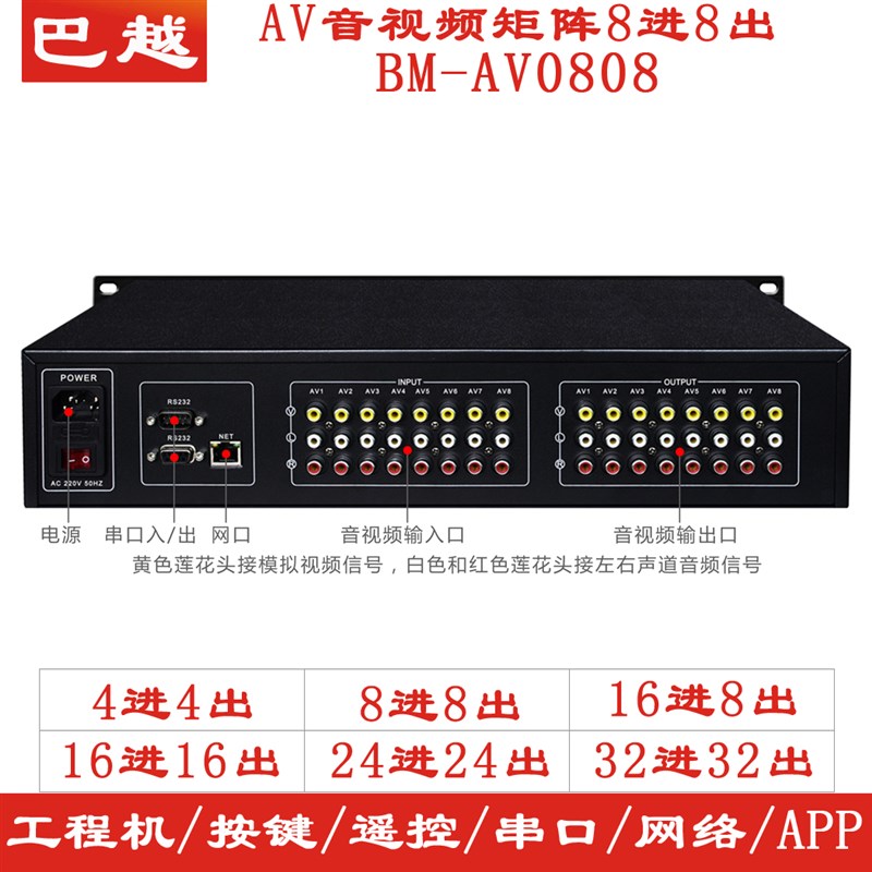 好货AV矩阵8进8出 音视频矩阵8进8出 av0808 双音频立体声切换器