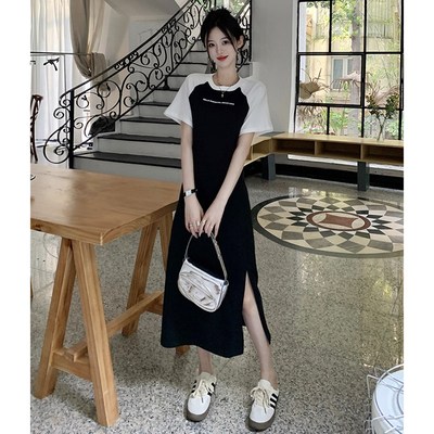 速发大码T恤裙夏级开叉连衣裙高复感港味季古ch裙子