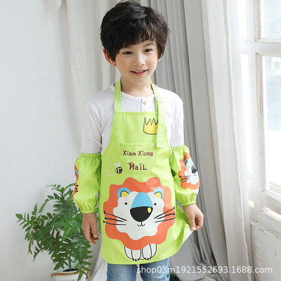 儿童围裙画画衣美术家用厨房吃饭围兜防水防脏男孩女绘画带袖罩衣
