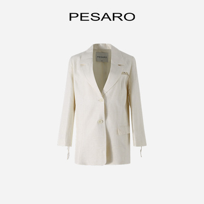 PESARO黄蕙玲女装春季时尚百搭休闲感经典斜纹亚麻串珠装饰西服