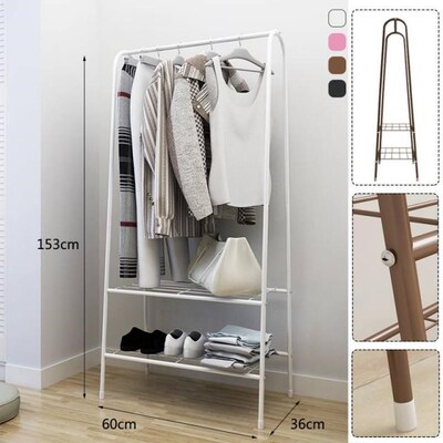 Metal Coat Rack Floor Shelf Stand with Wheels Multifunction