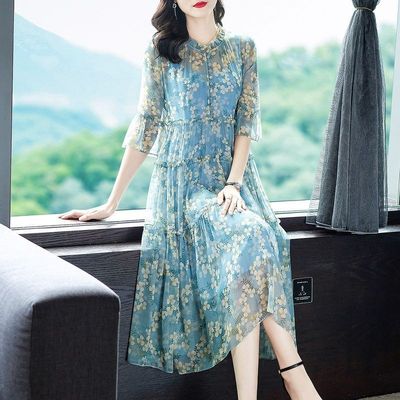 69206度假出游裙长裙桑蚕丝碎花