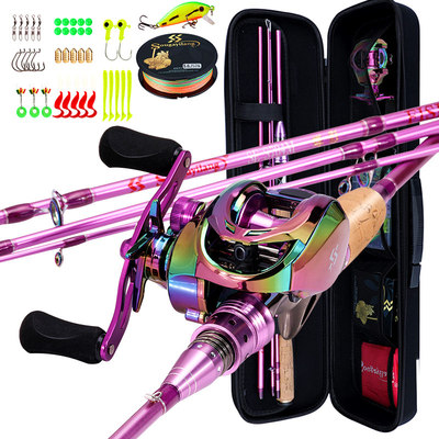 Sougayilang Fishing Rod and Reel Set 4 Section Carbon Rod Ba