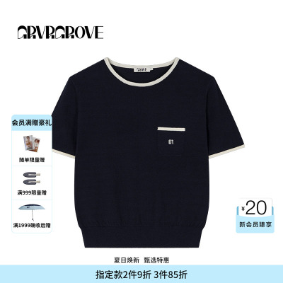 GROVE官方旗舰店SS春夏款女士撞色针织衫短袖t恤GS5KN22J