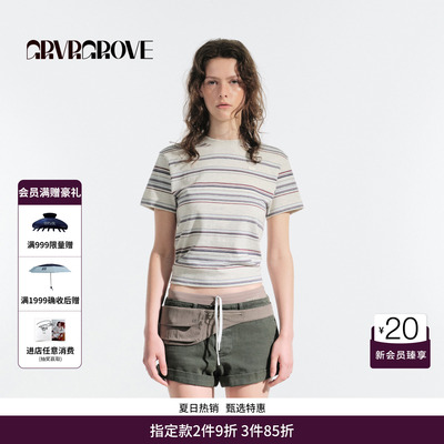 GRVR GROVE官方旗舰店夏季款女条纹短袖t恤宽松休闲韩版GM5TS04M