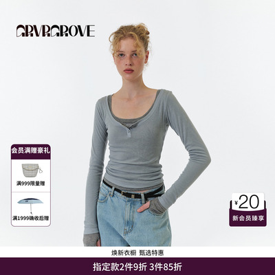 GRVR GROVE官方旗舰店 2025FW秋季款大圆领长袖T恤打底 GF5TS04M