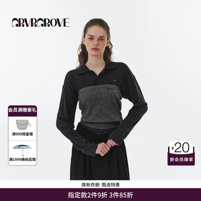 GRVR GROVE官方旗舰店 FW秋季款翻领长袖T恤女款 GF5TS06M