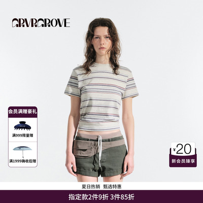 GRVR GROVE官方旗舰店夏季款女条纹短袖t恤宽松休闲韩版GM5TS04M