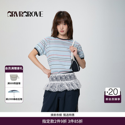 【博主同款】GRVR GROVE官方旗舰店春夏款女条纹短袖t恤GCM5TS08