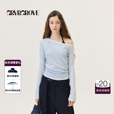 GRVR GROVE官方旗舰店2026PS春季假两件长袖T恤斜肩撞色GP26TSC30