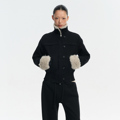 复古感立领毛绒夹克棉服女外套