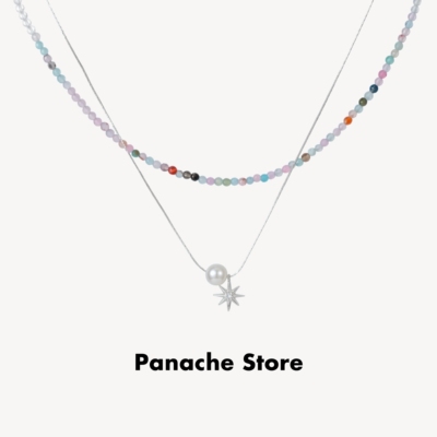 PANACHE 冰淇淋彩色玛瑙星芒珍珠项链 小众清新甜美天然石锁骨链