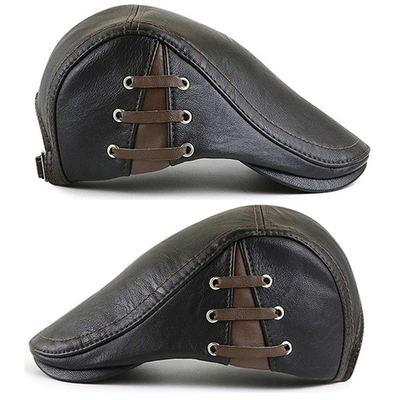 Men Beret Hat Mens PU Leather Newsboy Cap Ivy Gatsby Flat G