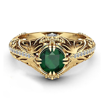 DIWENFU 14K Gold Emerald Ring for Women Genuine Anillos De B