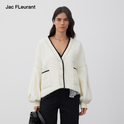 JAC FLEURANT2026冬季新款撞色明线灯笼袖廓形肌理棉服落肩外套