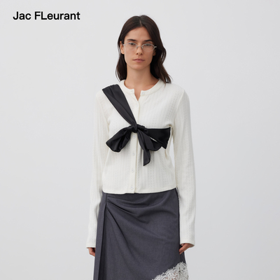 JAC FLEURANT 2026秋季新款女日常通勤款黑色醋酸绑带针织开衫