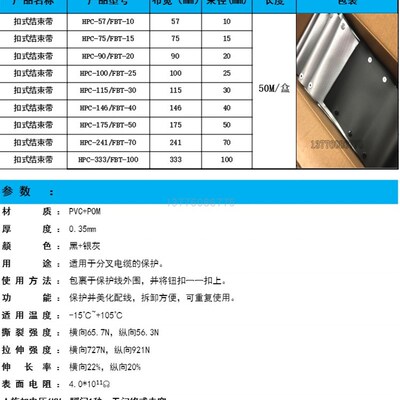 HPC100电线电缆包布钮扣式结束带FBT25套管理线布线黑灰双色包邮