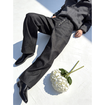 S123 杀死比赛 五连扣原牛 黑棉羽康龙超宽松直筒牛仔裤14oz