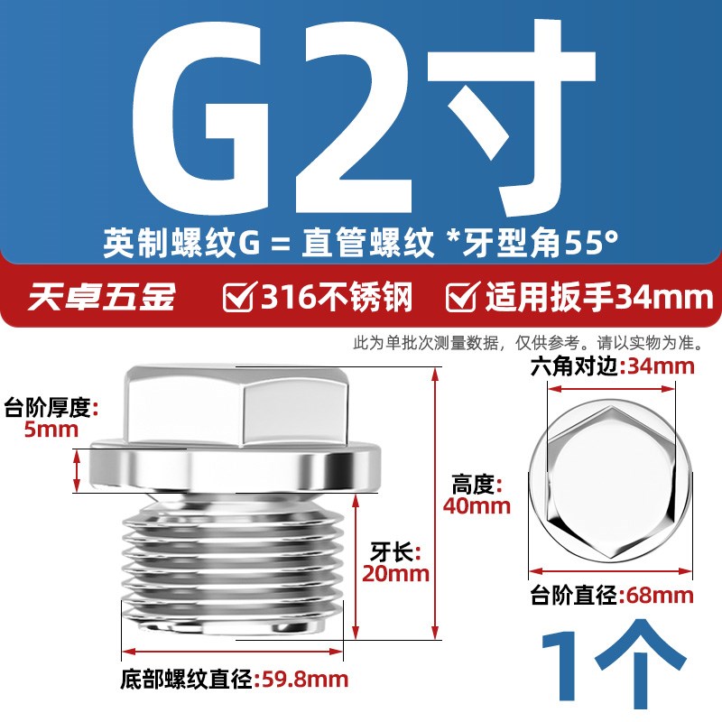 316不锈钢外六角法兰面堵头带边管堵油塞闷头水管公制英制2分4分