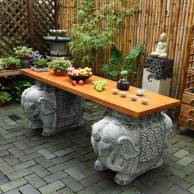 花园小院子阳台布置造景花架造人大象石庭院置物花J118台室墩外花