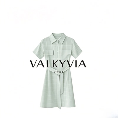 优雅风亚麻衬衫连衣裙女收腰显瘦气质通勤中长裙-2665