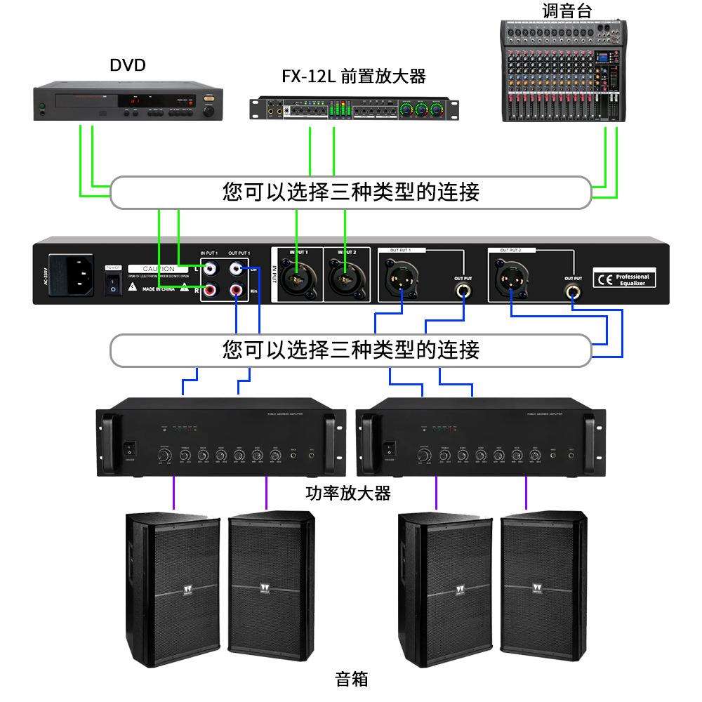 1U数字均衡器专业效果高品质舞台家用卡拉ok降噪音频处理器