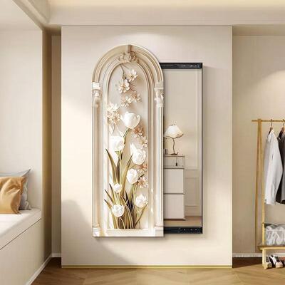 法式奶油风隐藏式穿全身镜拉装饰画廊花卉玄关走TB820055卧室推式