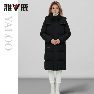 雅鹿秋冬中长款连帽保暖羽绒服女