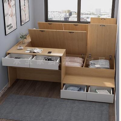 小户型单人床榻榻米桌一体储物踏床省空间组合收纳儿童书床JWH脚