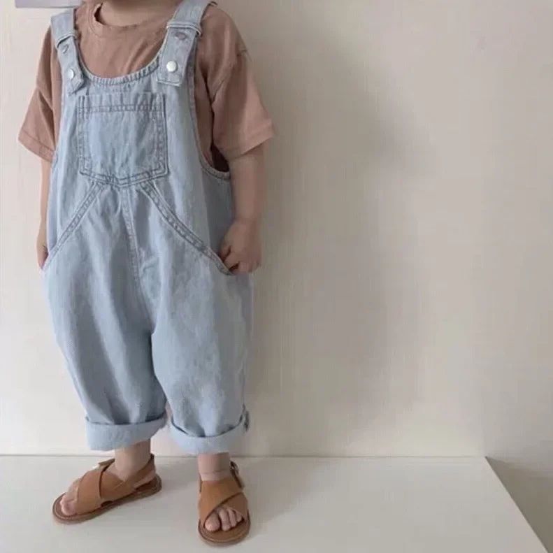 Children Overalls Cotton Thin Denim Suspenders Pants