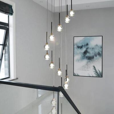 楼梯吊灯轻复奢别墅跃间90层挑空客公厅水晶长吊灯式loft寓楼梯灯