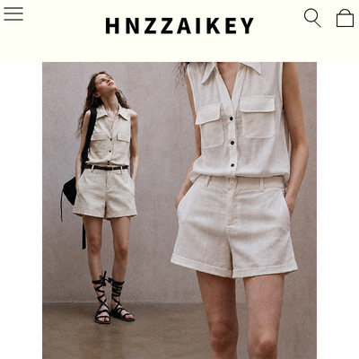 HNZZAIKEY 韩式通勤翻领无袖马甲A字短裤套装 ECBN236