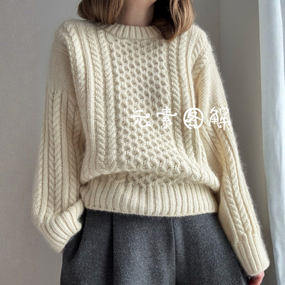 尼诺毛衣图解  女士圆领麻花毛衣图解编织教程 中文字图解教程